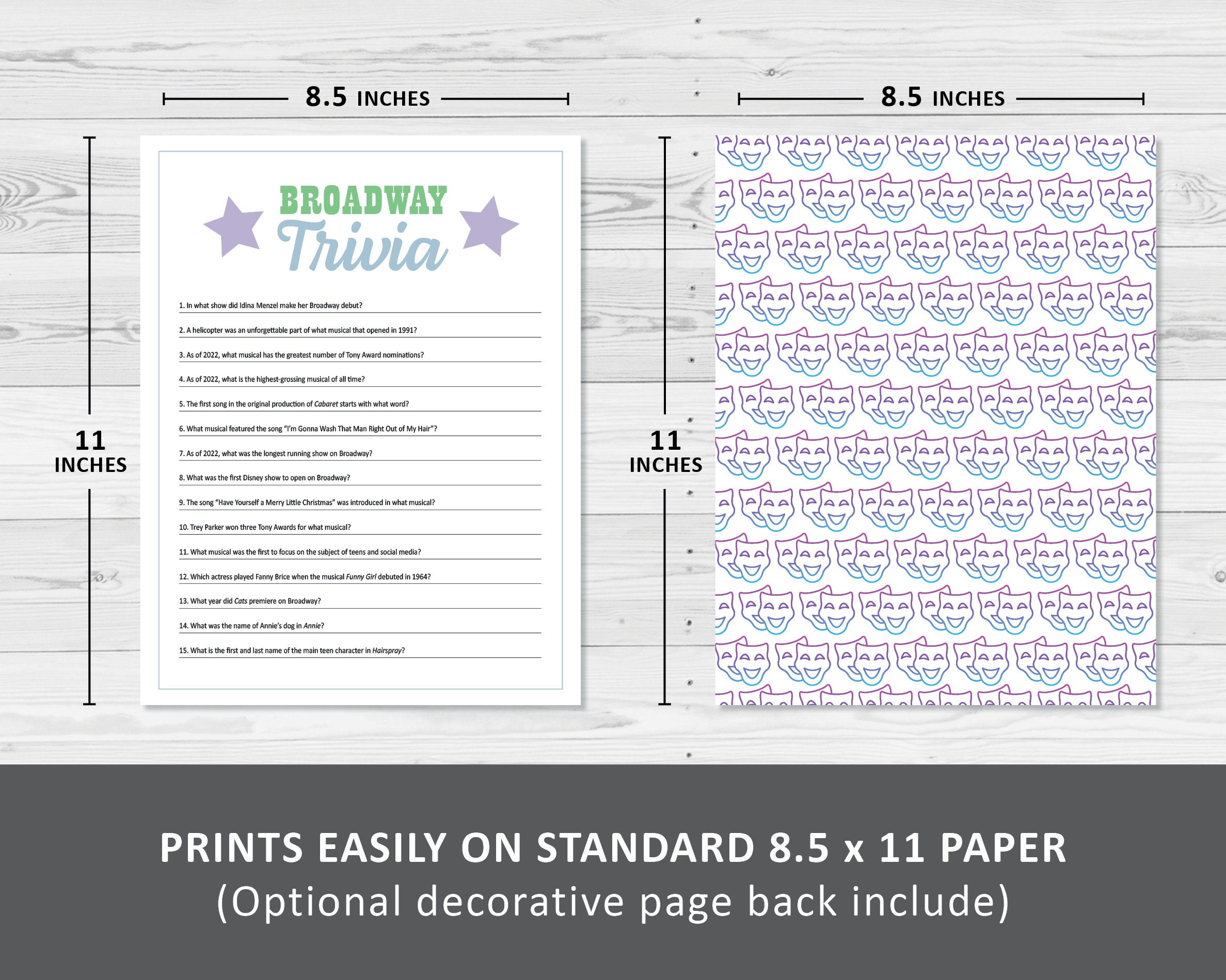 Broadway Trivia Game Printable Instant Download Musical - Etsy