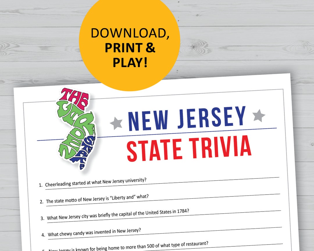 New Jersey Trivia Game, Printable, U.S. State Instant Download, Family ...