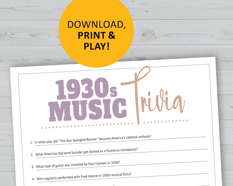 1930s Music Trivia Game, 30s History, Pop Culture Printable Games ...