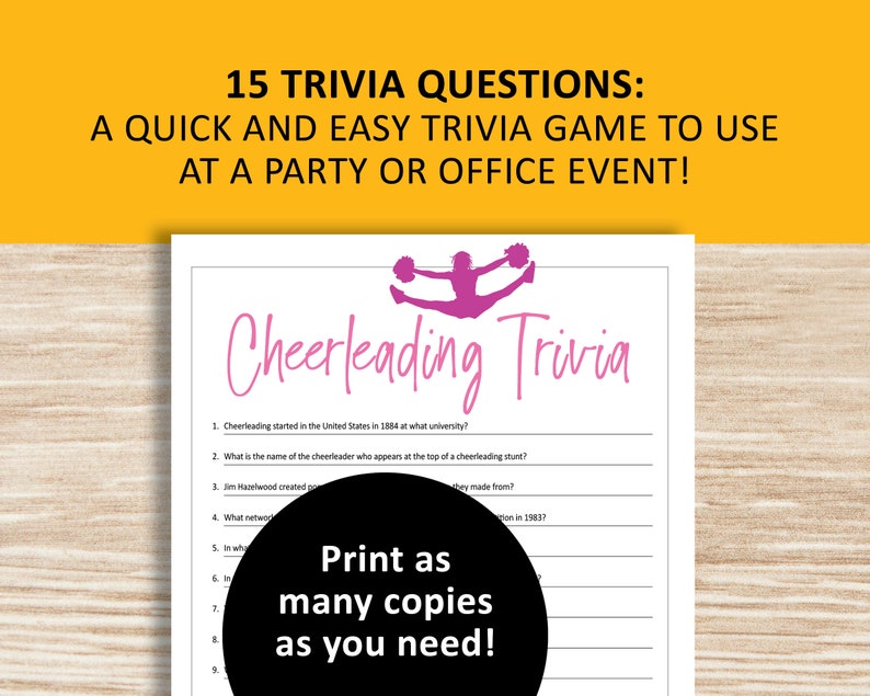 Cheerleading Trivia Game, Cheer Printable Games, Instant Download ...