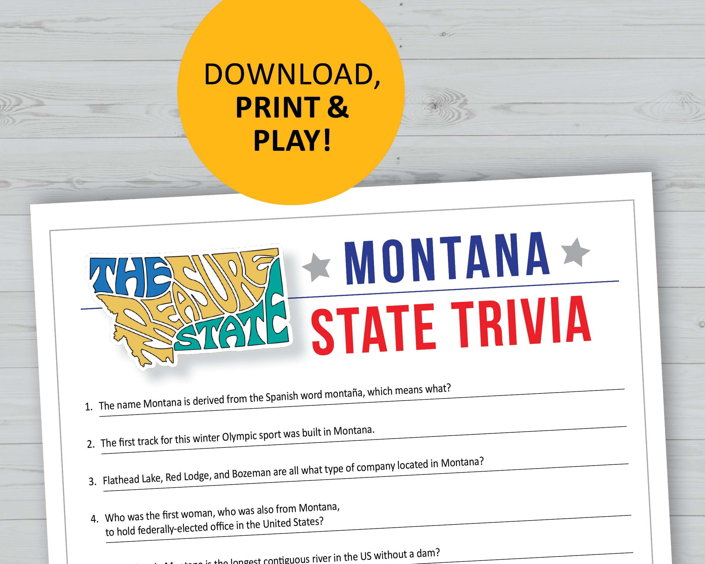 Montana Trivia Game, Printable, U.S. State Instant Download, Family ...