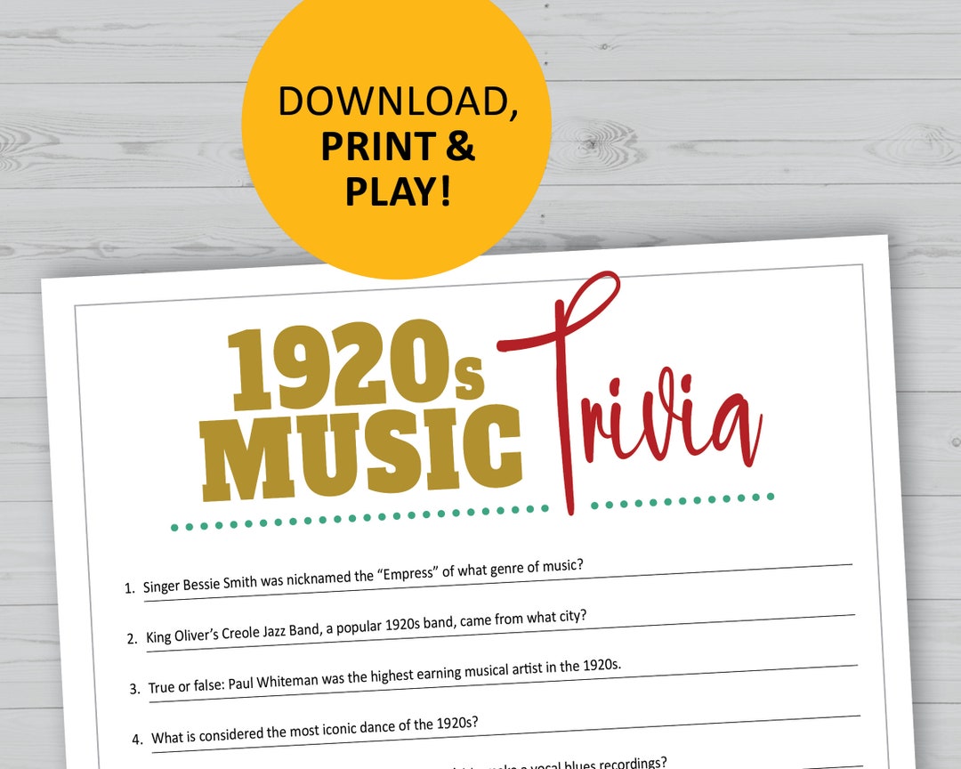 1920s Music Trivia Game, 20s History, Pop Culture Printable Games ...