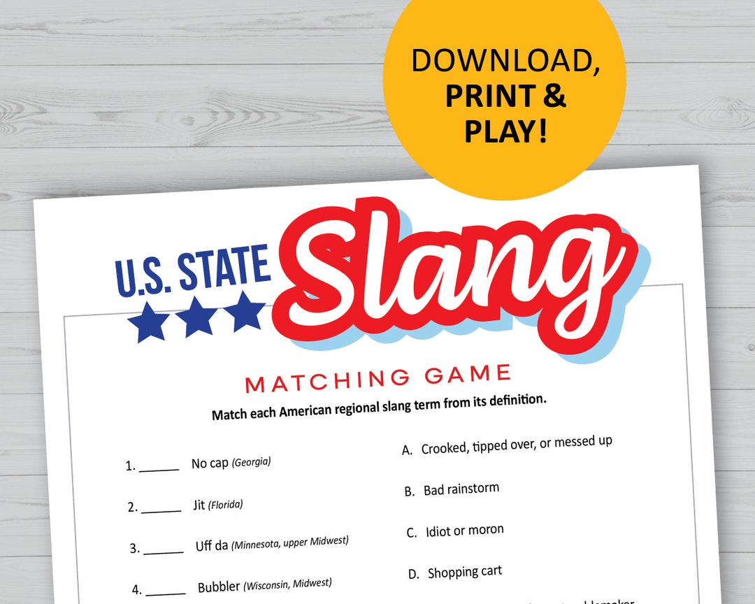 US State Slang Game, Matching Printable, Instant Download, Family ...