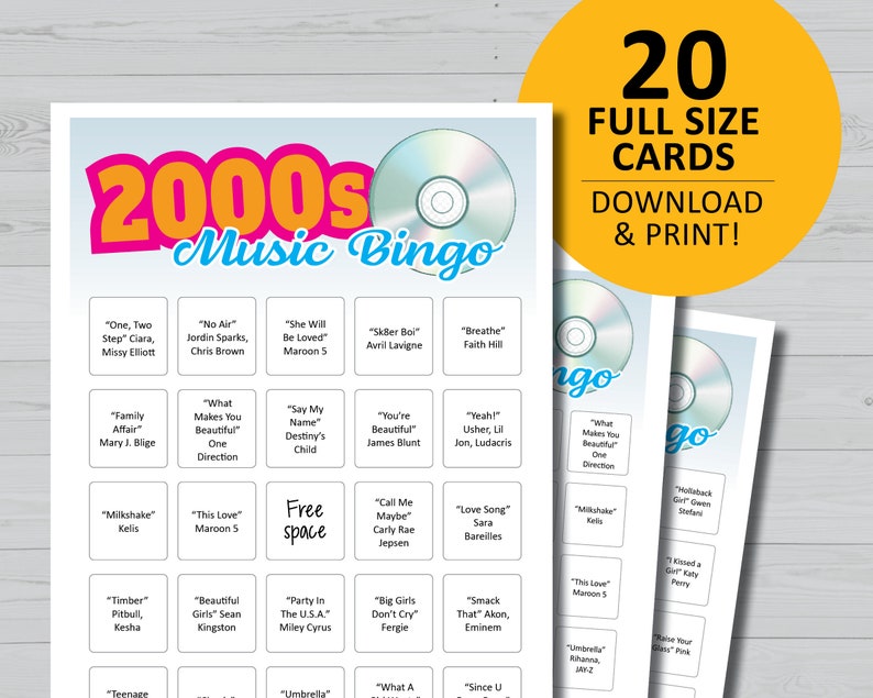 2000s Music Bingo Boards 00s Printable Game Instant - Etsy