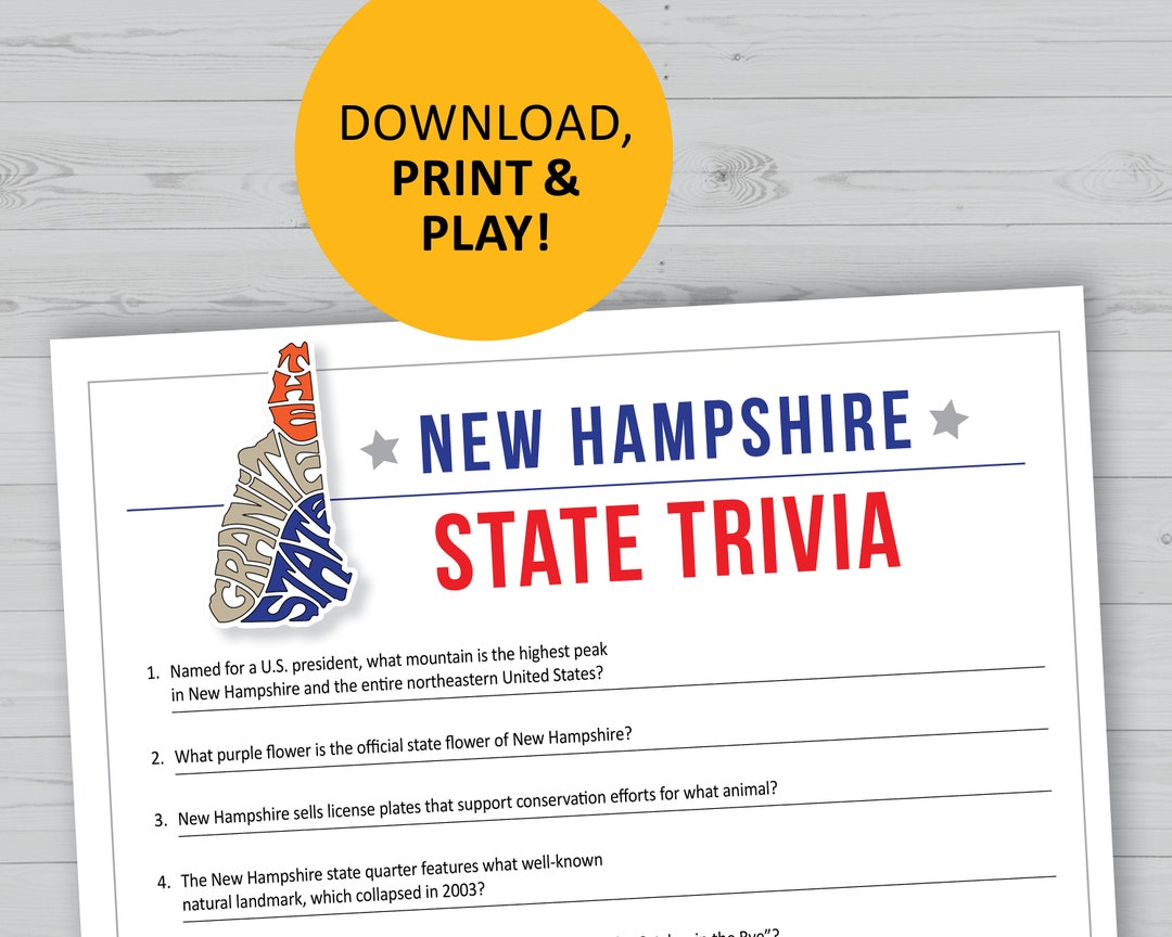 New Hampshire Trivia Game, Printable, U.S. State Instant Download ...