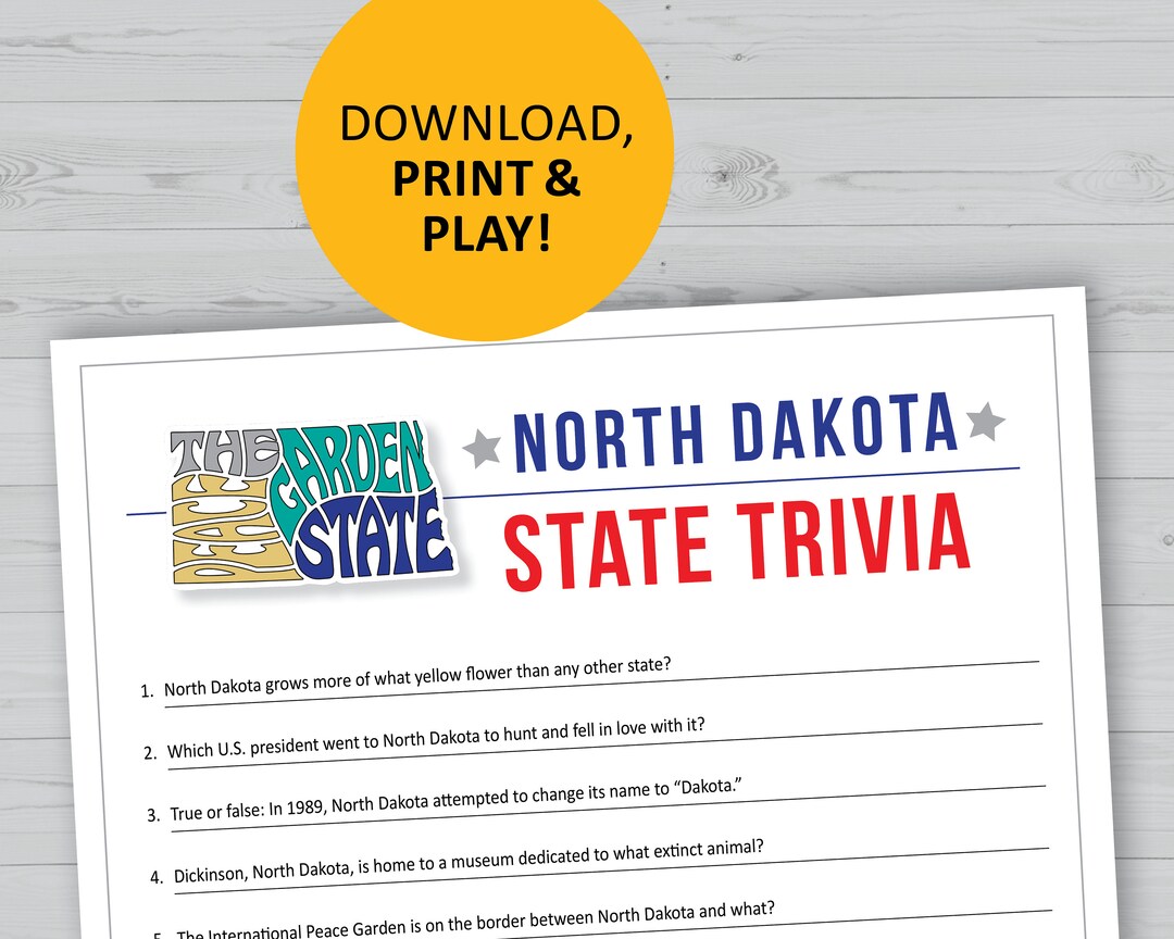 North Dakota Trivia Game, Printable, U.S. State Instant Download ...