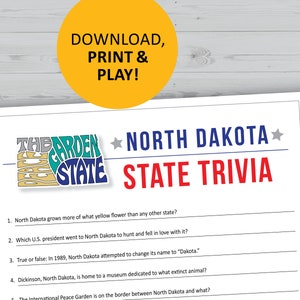North Dakota Trivia Game, Printable, U.S. State Instant Download ...