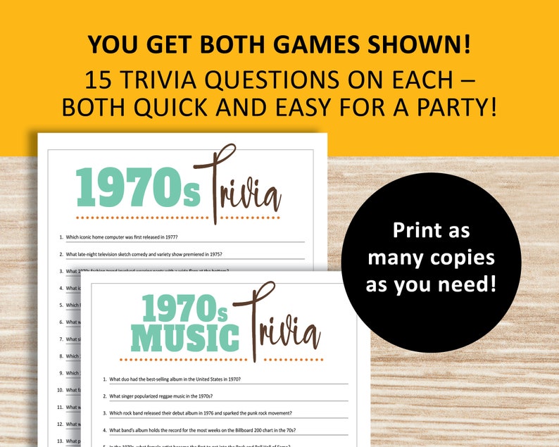 1970s Trivia Game Bundle, 70s History, Music, Pop Culture Printable ...