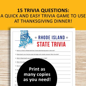 Rhode Island Trivia Game, Printable, U.S. State Instant Download ...