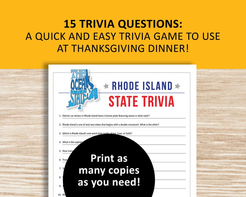 Rhode Island Trivia Game, Printable, U.S. State Instant Download ...