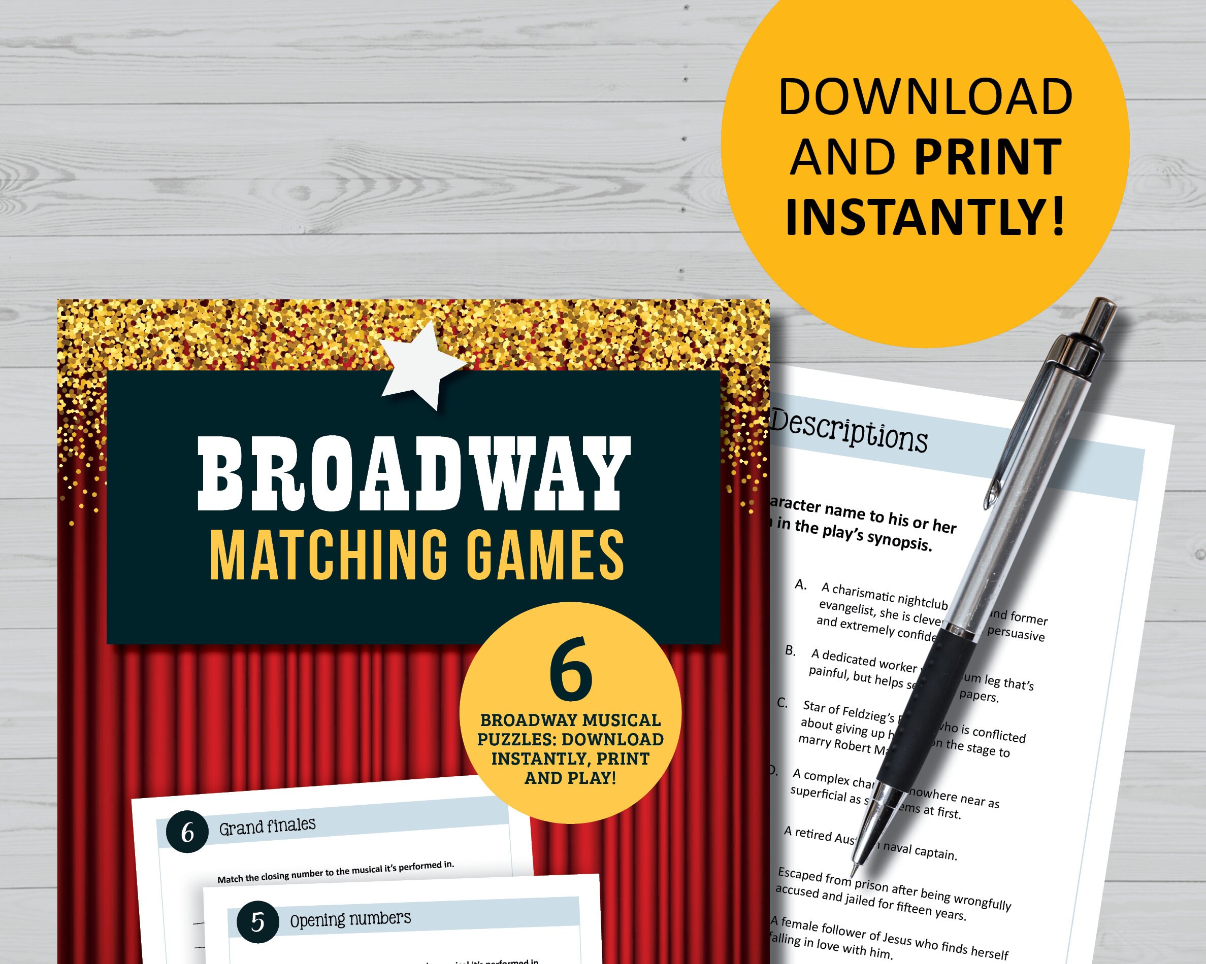 Broadway Printable Games, Matching Game, Instant Digital Download ...