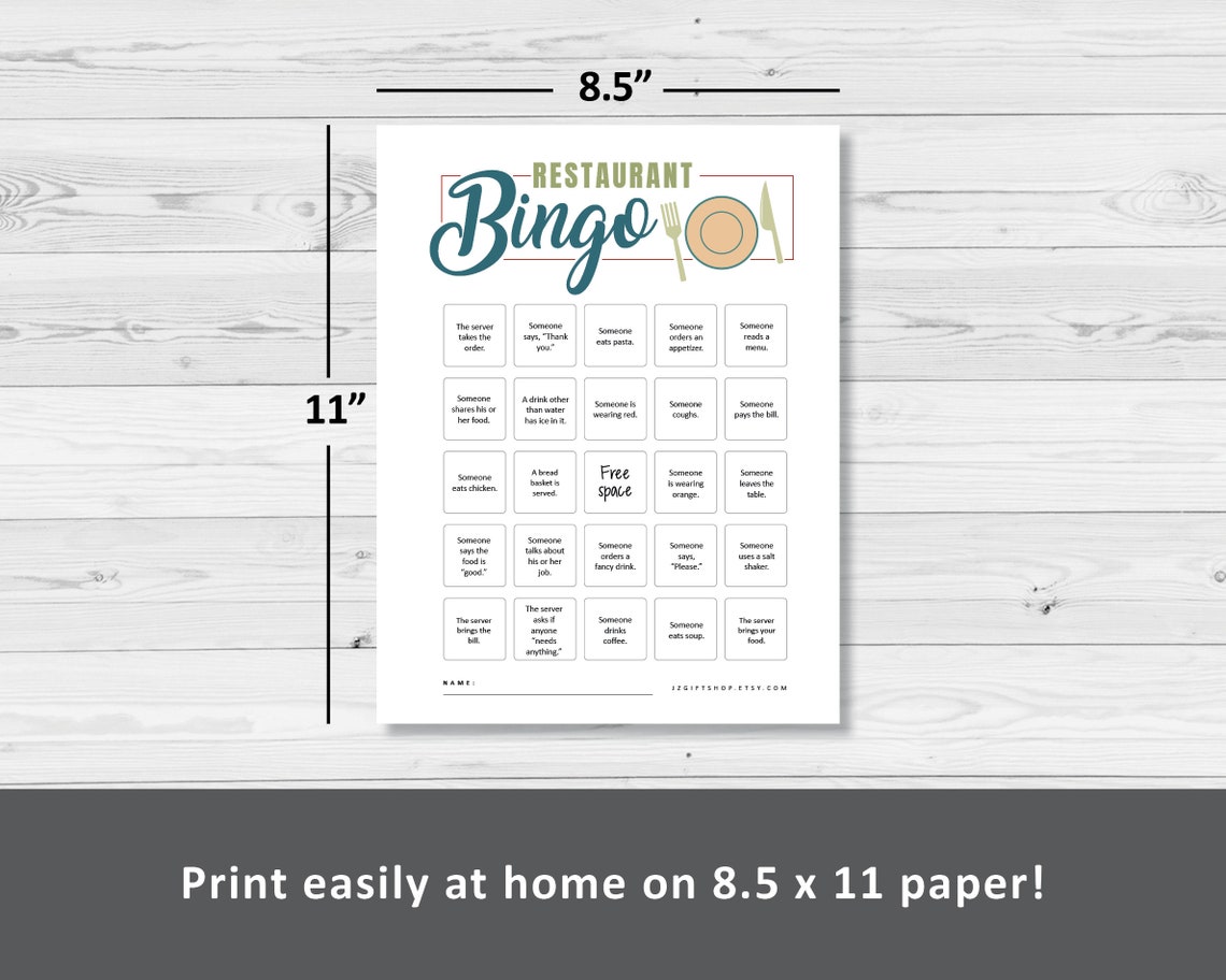 Kids Table Bingo Game, Restaurant Activity, Printable Dinner Games, Kid ...