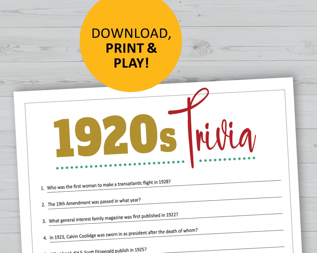 1920s Trivia Game, 20s History, Pop Culture Printable Games, Instant ...