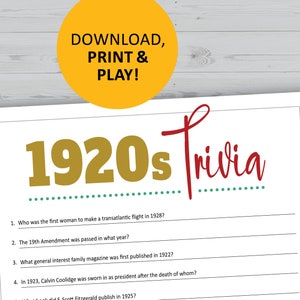 1920s Trivia Game, 20s History, Pop Culture Printable Games, Instant ...