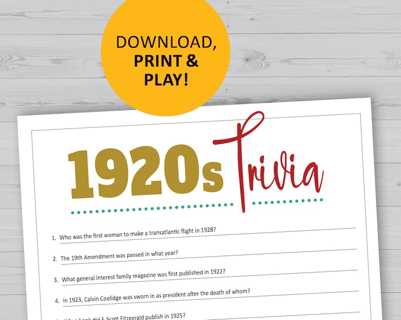 1920s Trivia Game, 20s History, Pop Culture Printable Games, Instant ...