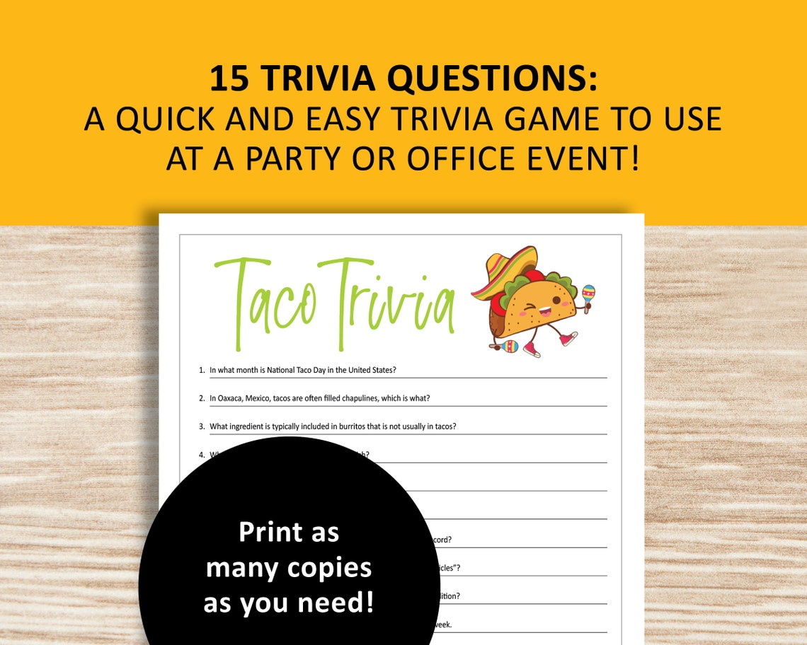 Taco Trivia Game, Tacos Printable, Instant Download, Party Games ...