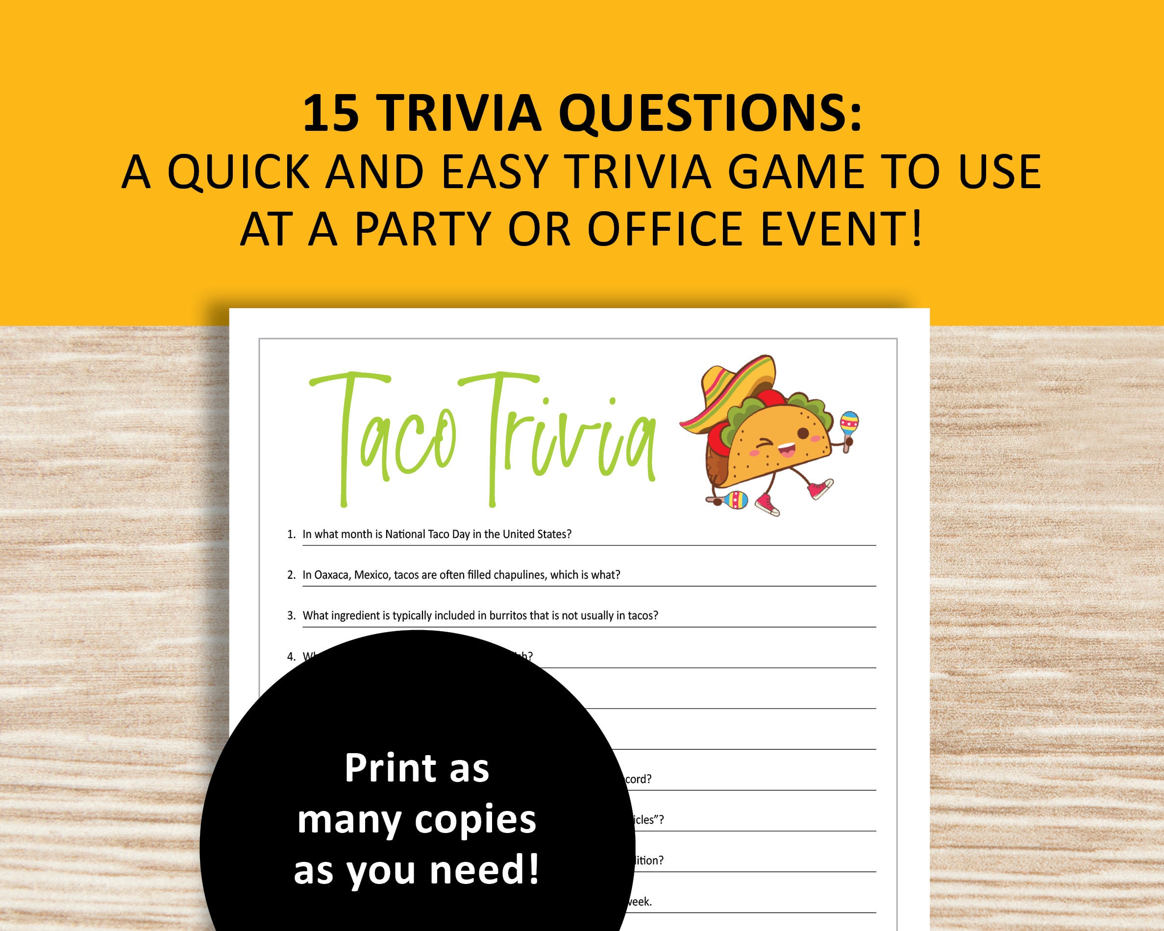 Taco Trivia Game, Tacos Printable, Instant Download, Party Games ...