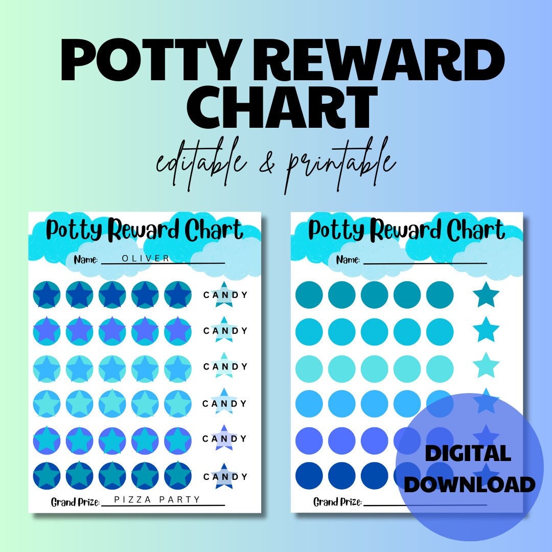 Printable Potty Reward Chart, Kids Potty Reward Chart, Potty Training ...