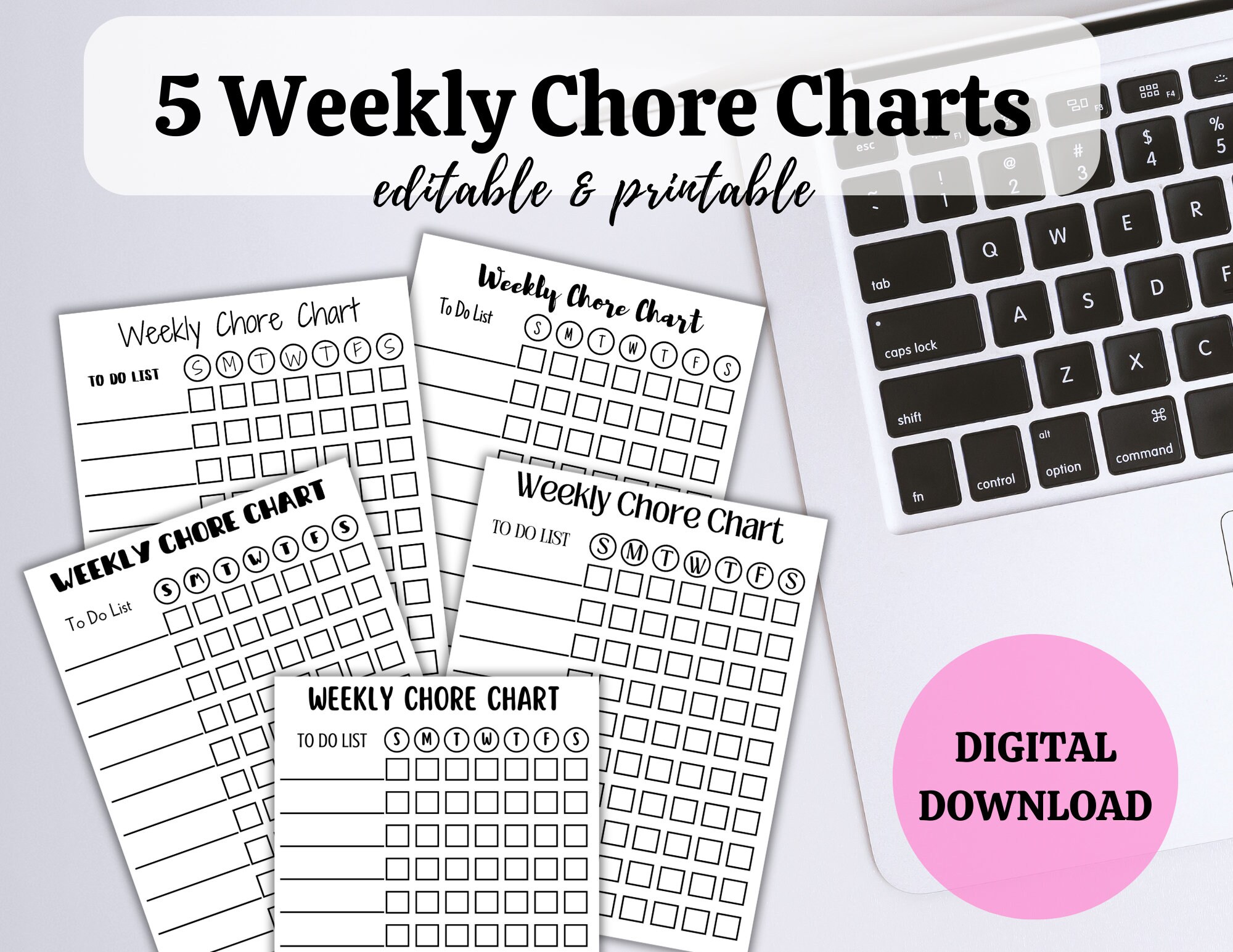 Weekly Chore Chart for Kids, Printable Minimal Chore List, After School ...