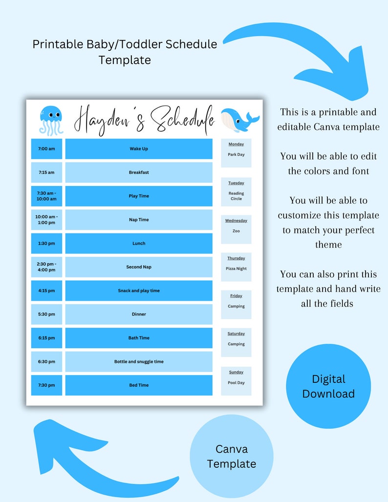 Editable Daily Schedule, Editable Daily Routine, Baby & Toddler ...