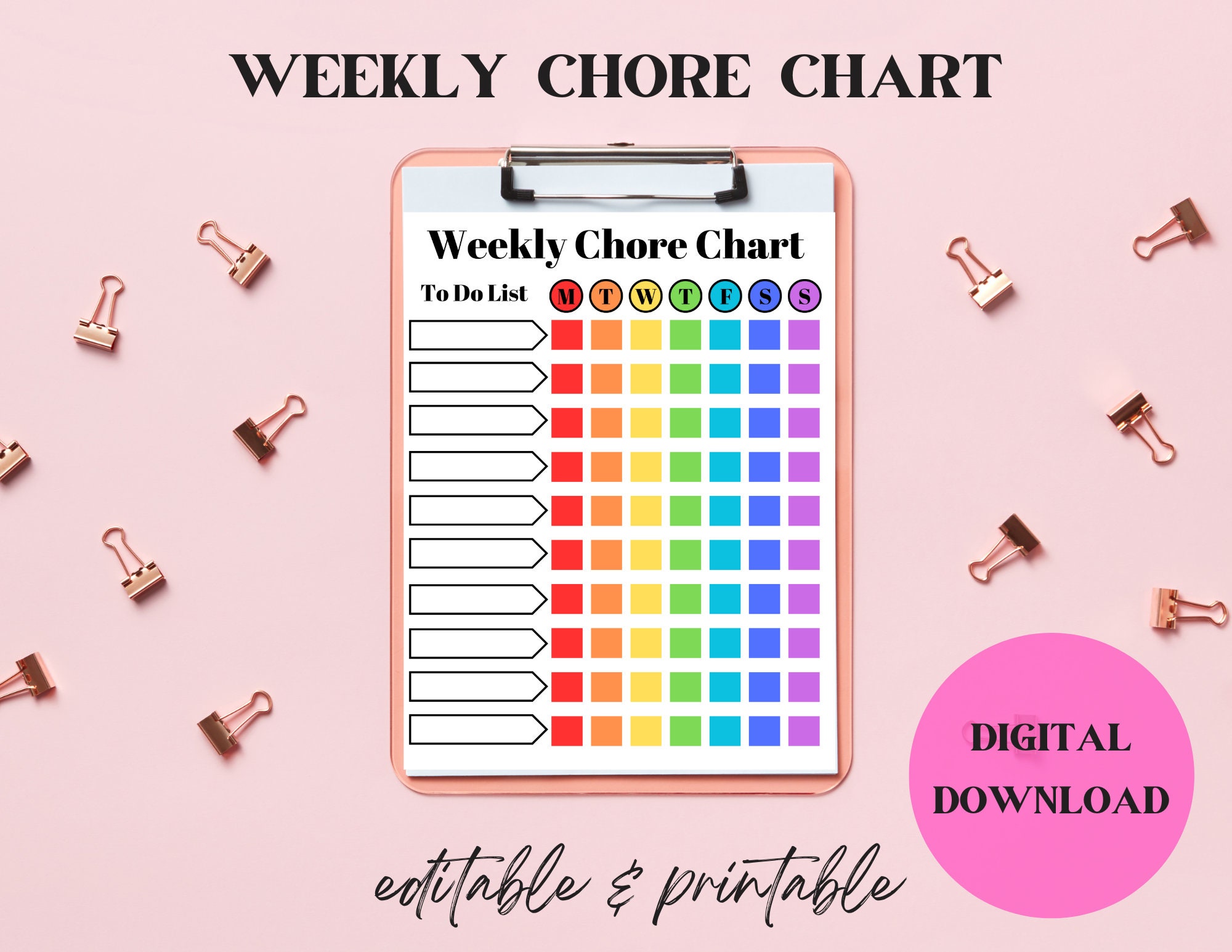 Rainbow Chore Chart for Kids, Weekly Chore List, Colorful Chart ...