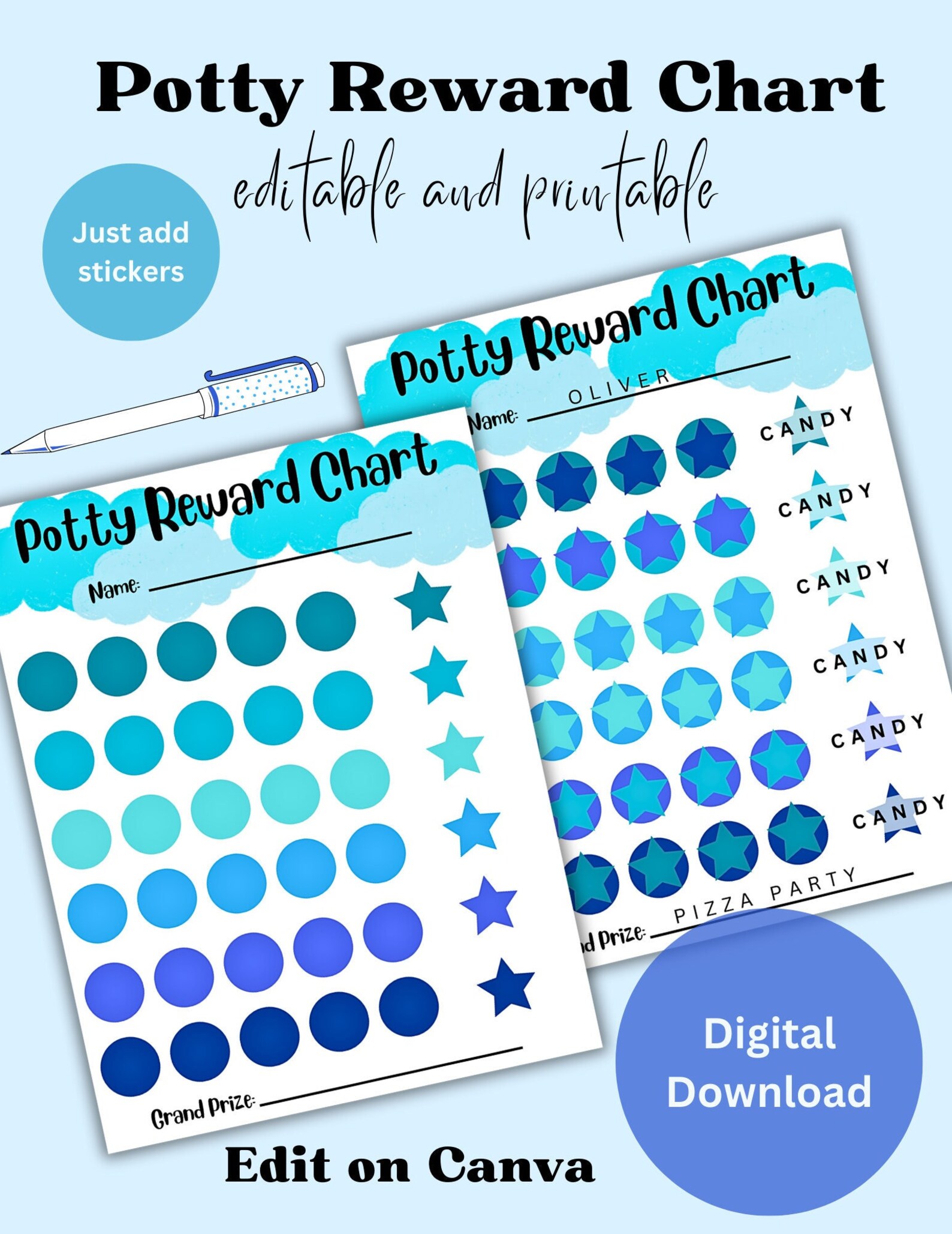 Printable Potty Reward Chart, Kids Potty Reward Chart, Potty Training ...