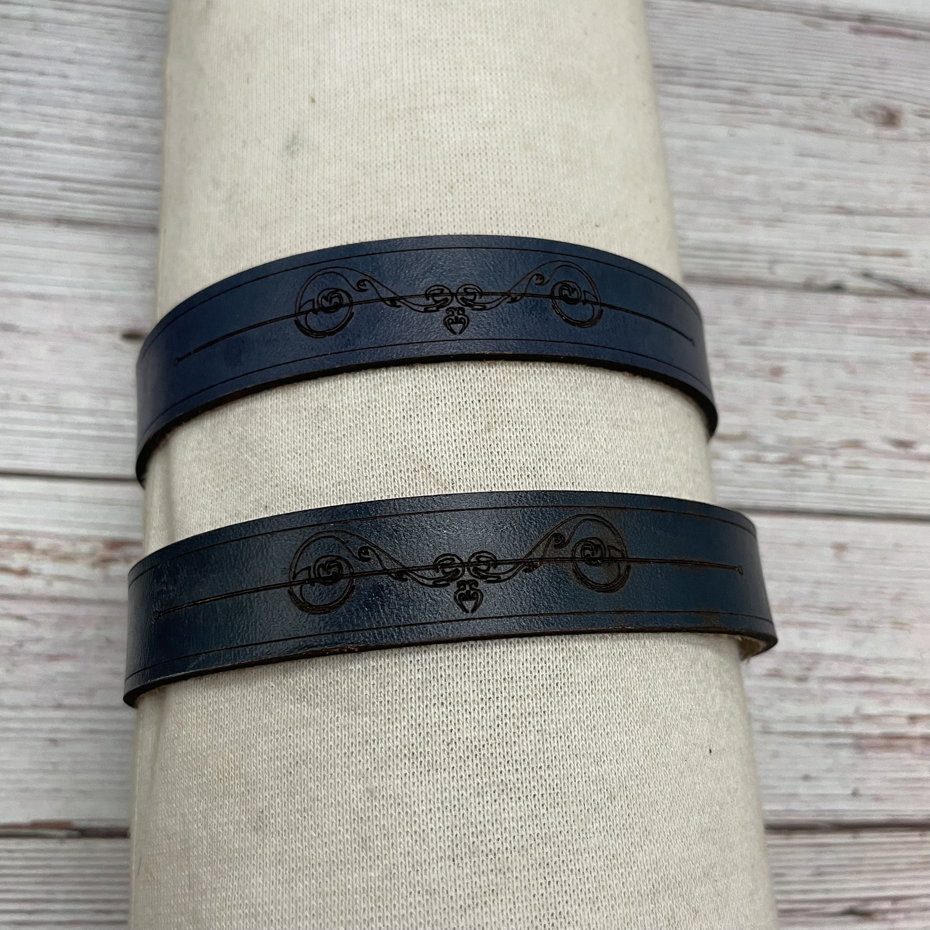 Leather Arm Garters With Flourish Design, Adjustable Steampunk Sleeve ...