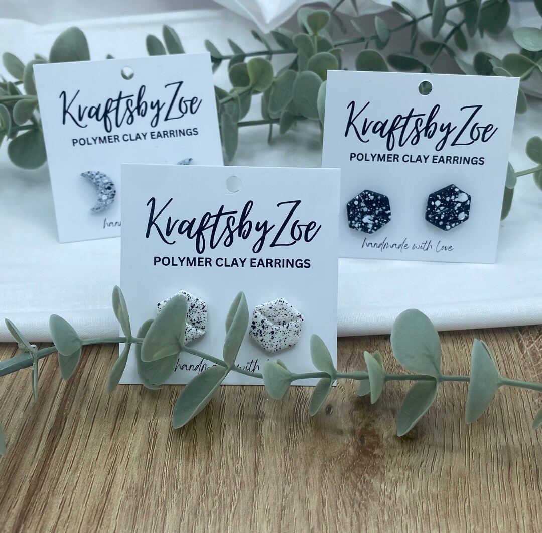 Hexagon/moon Paint Splatter Polymer Clay Studs - Etsy