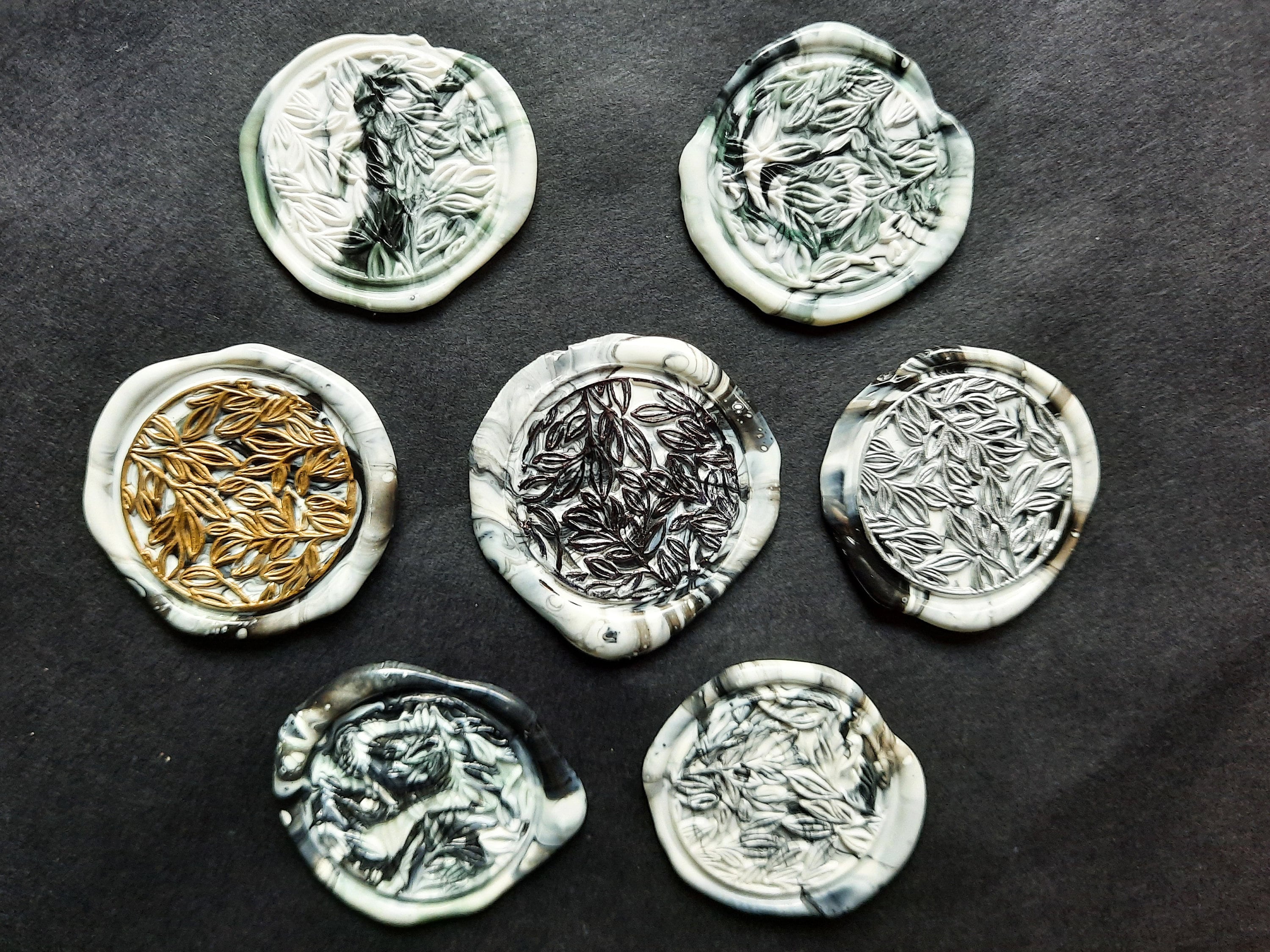 Black and White Marble Mix Wax Seal Floral Stamp Pre-made Self-adhesive ...