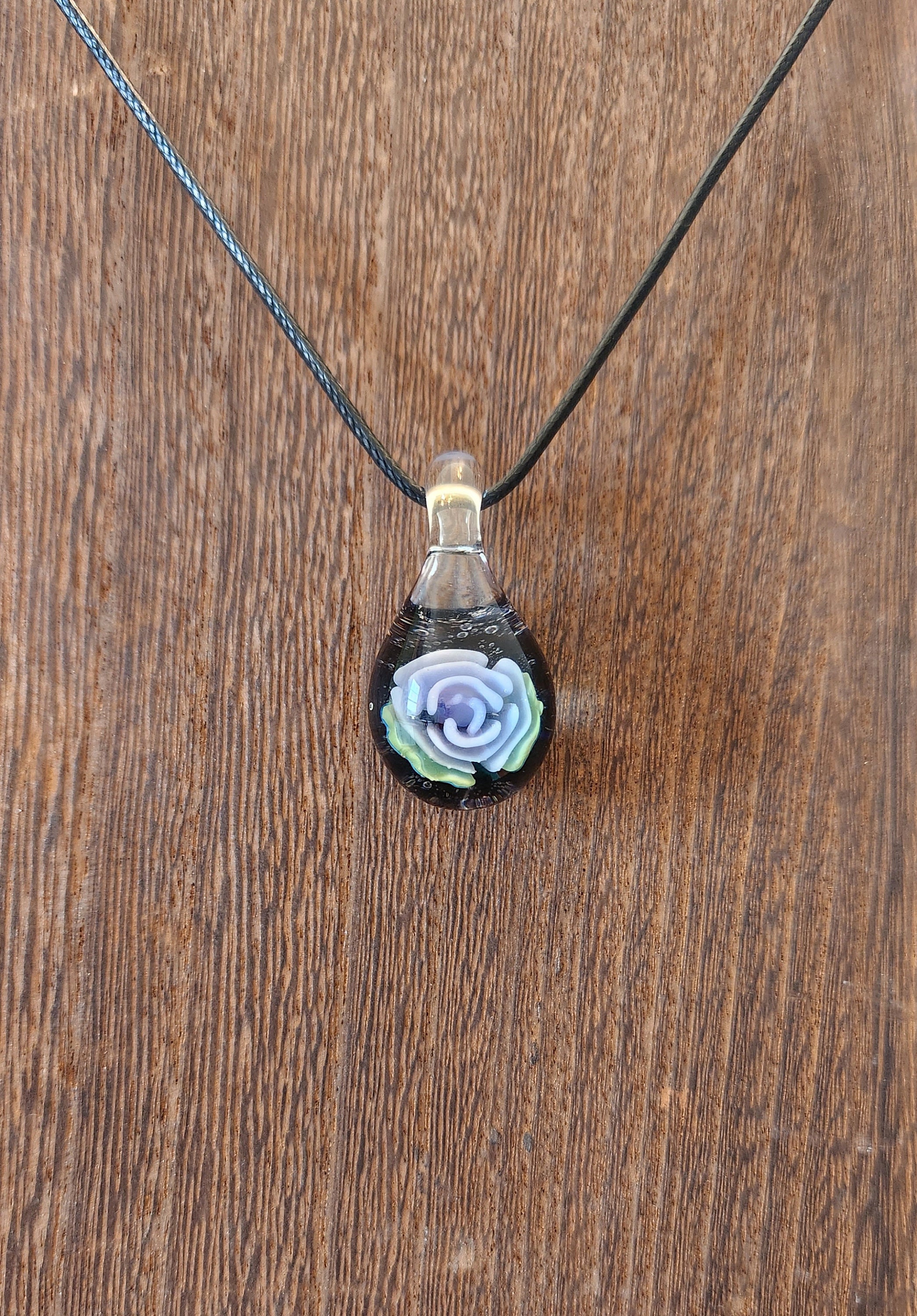 Blown Glass Rose Pendant [light Blue Flower, Black Backing] - Etsy