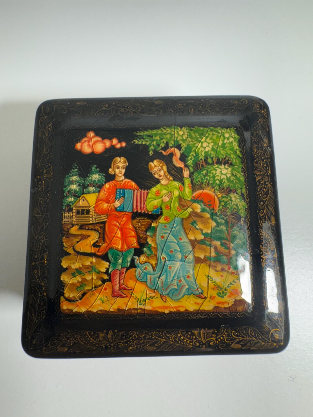Vintage Black Russian Miniature Hand Painted Russian Lacquer Box ...