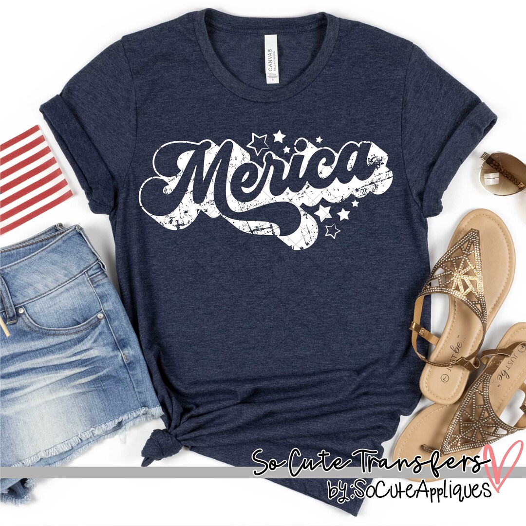 Merica Retro Stars WHITE Screen Print Transfer, 4th of July, Fireworks ...