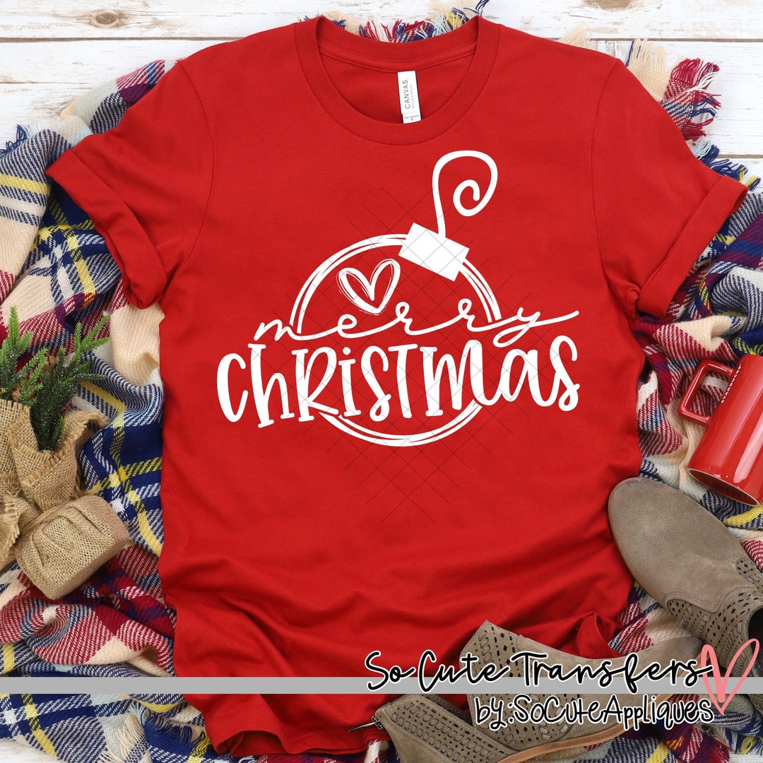 Merry Christmas Ornament Screen Print Transfer, T-shirt Heat Press - Etsy