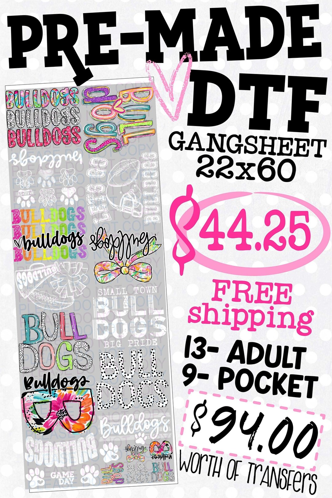 BULLDOGS Gangsheet. DTF Transfers, Football, Baseball Dtf Transfer ...