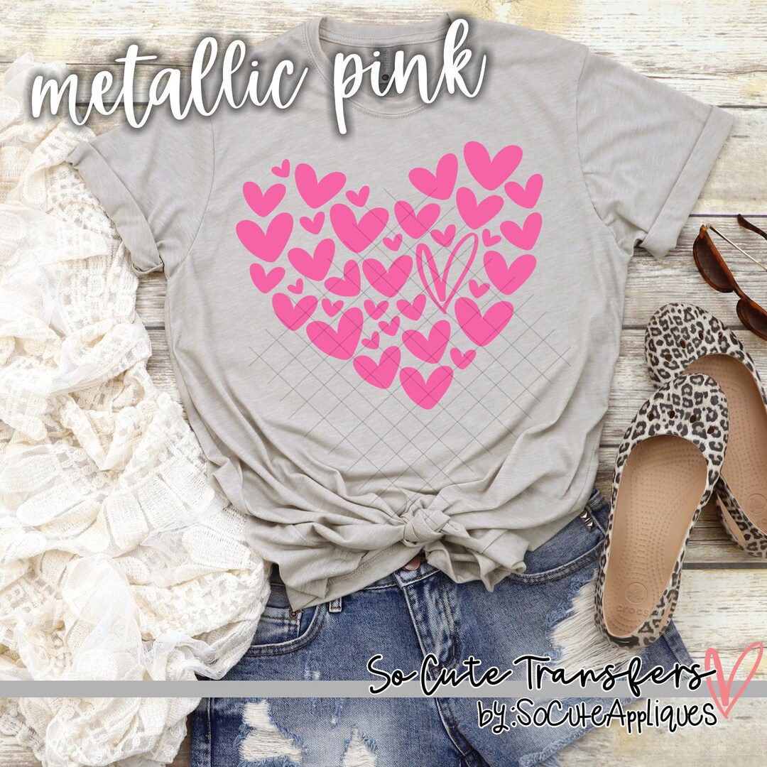 Metallic Pink Heart of Hearts Screen Print Transfer, Plastisol Ink ...