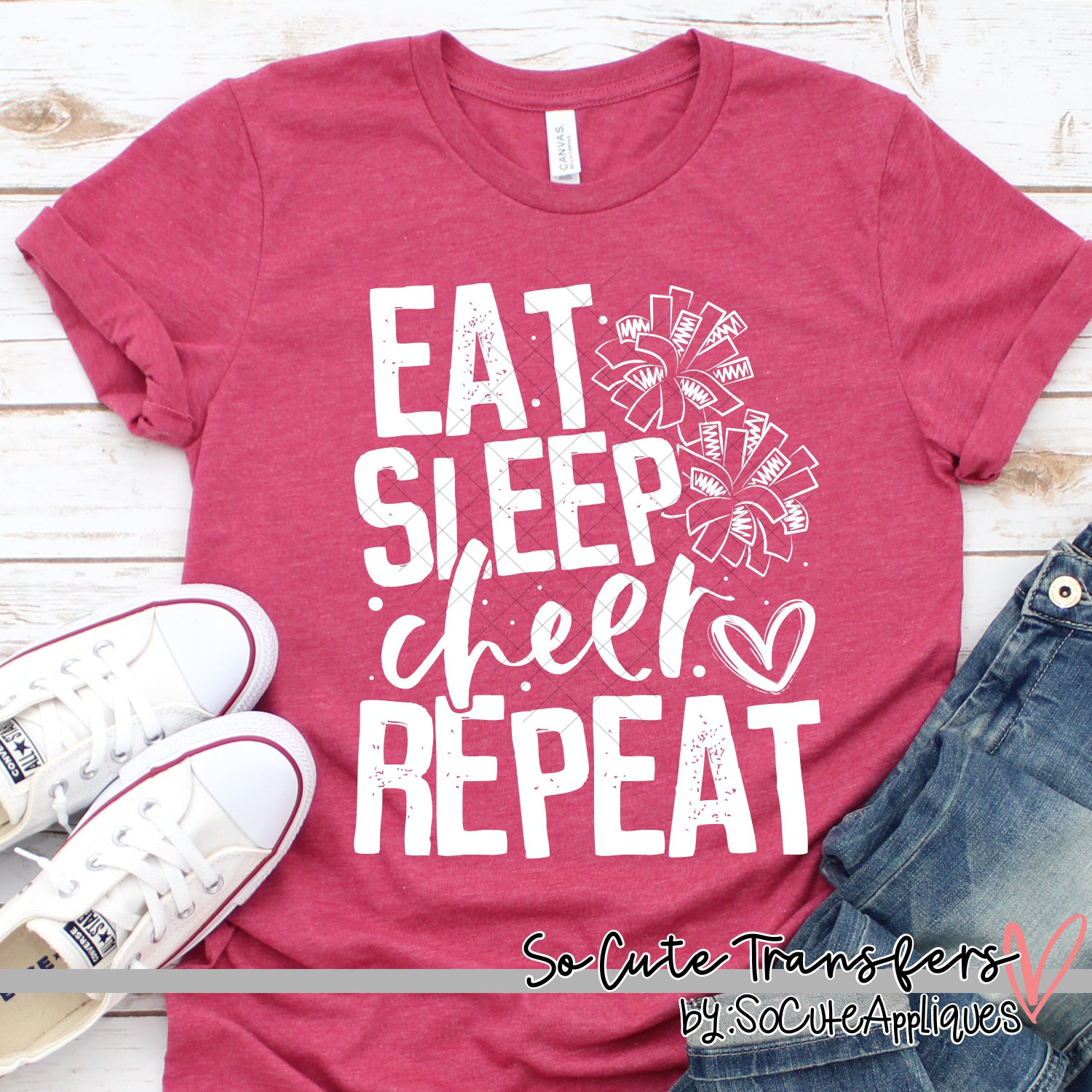 Eat sleep cheer repeat screen print transfer WHITE plastisol | Etsy