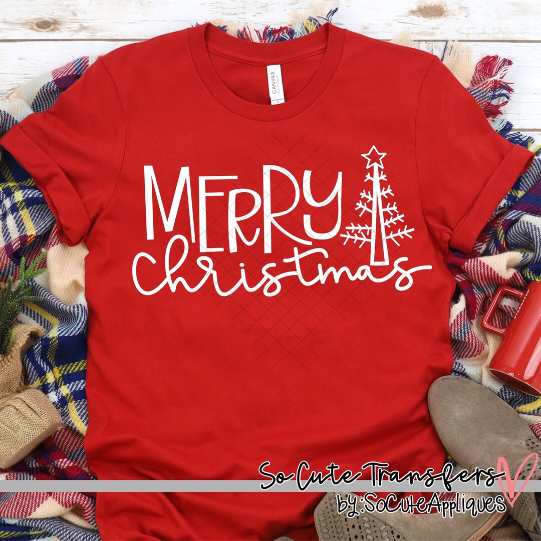 Merry Christmas Tree Screen Print Transfer, T-shirt Transfer, --NOT a ...
