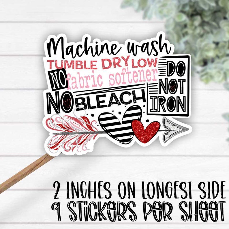 STICKERS Washing Instructions Heart Arrow small Business - Etsy