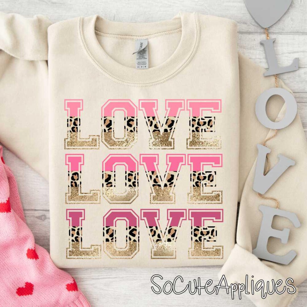 Love Pink Leopard Stacked Valentines Day DTF Transfer, N0T a Digital ...