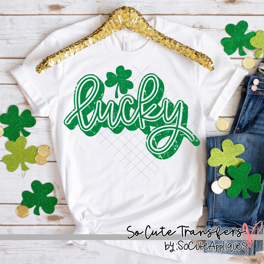 Lucky SCRIPT GREEN Screen Print Transfer, Plastisol Ink, St. Patrick's ...