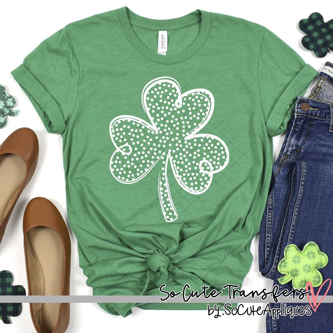 Polka Dot Clover WHITE Screen Print Transfer, T-shirt Transfer, St ...