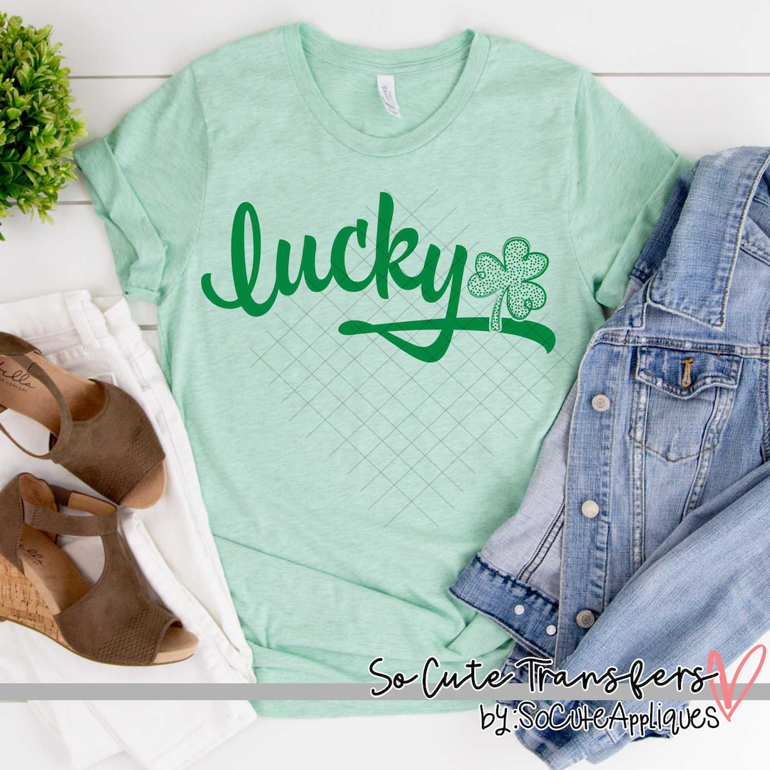 Lucky Script With Clover at End GREEN Screen Print Transfer, T-shirt ...