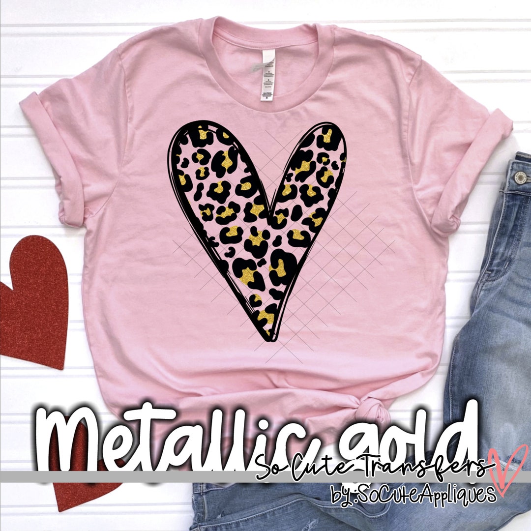 Leopard Metallic Heart Screen Print Transfer, HIGH HEAT, T-shirt ...
