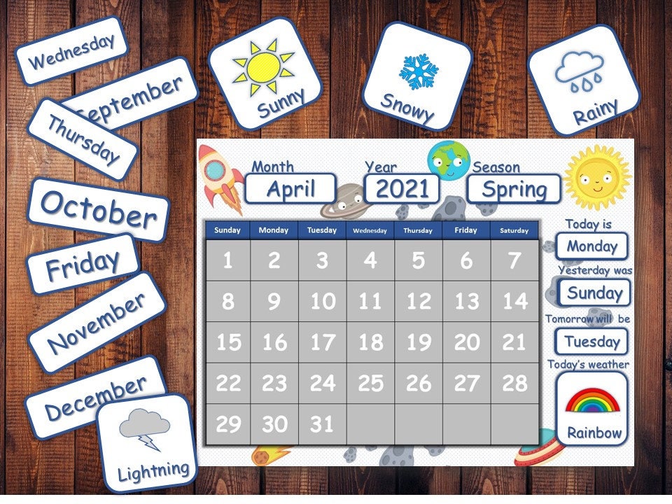 Kids Calendar Printable Classroom Calendar Board (Download Now) - Etsy