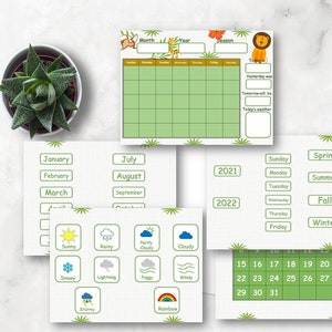 Kids Calendar Printable Classroom Calendar Board Jungle Theme Kids ...