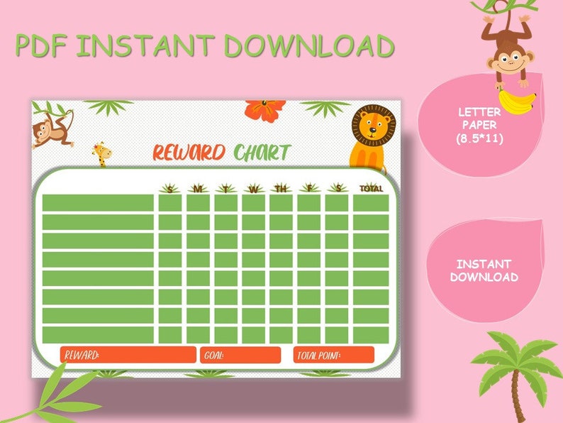 Editable Jungle Animals Printable Reward Chart for Kids Chore Chart for ...