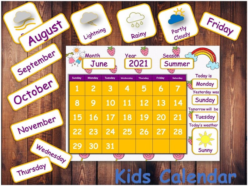 Home School Classroom Wall Calendar Fun Summer Theme Kids Calendar ...