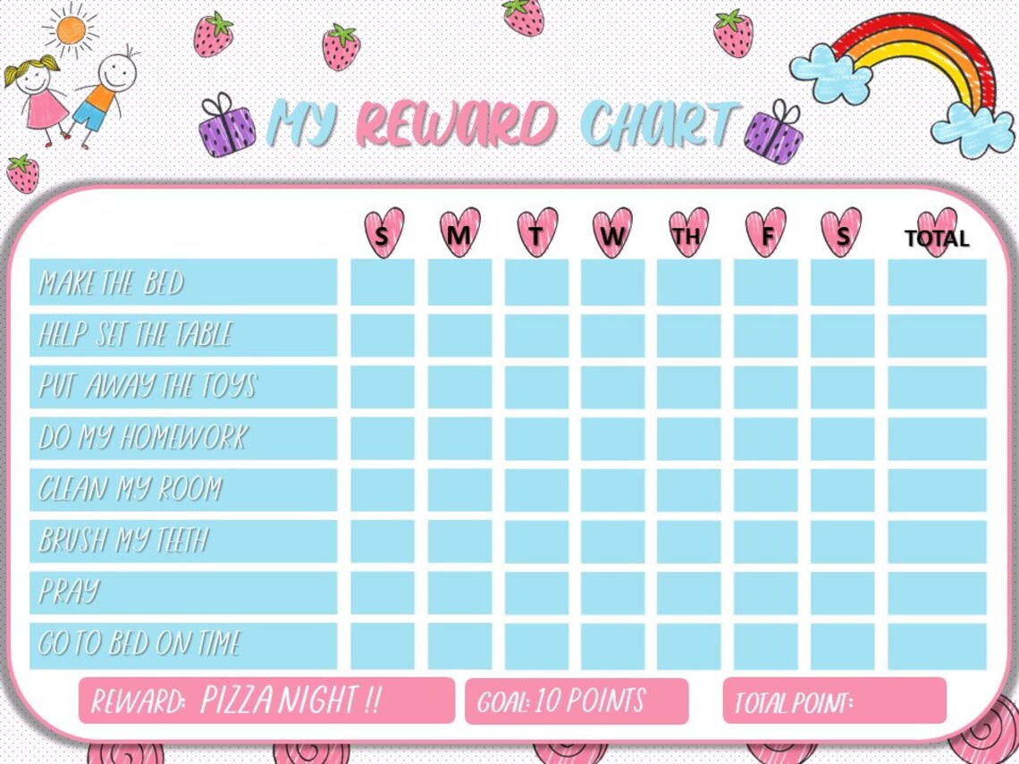 Printable Reward Chart for Kids Chore Chart for Girls, Rainbow Color ...