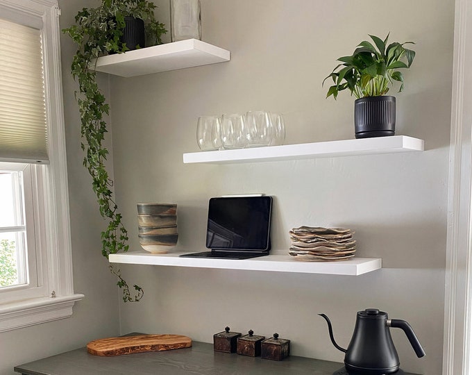 White Floating Shelf, Book Shelf, Floating Wood Shelf, Custom Floating ...