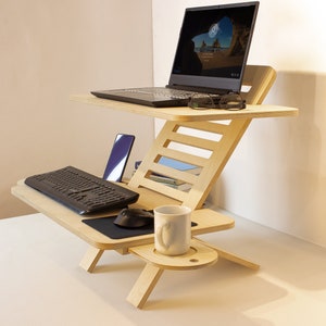 Adjustable Wood Laptop Stand - Standing Desk Converter - Workstation ...